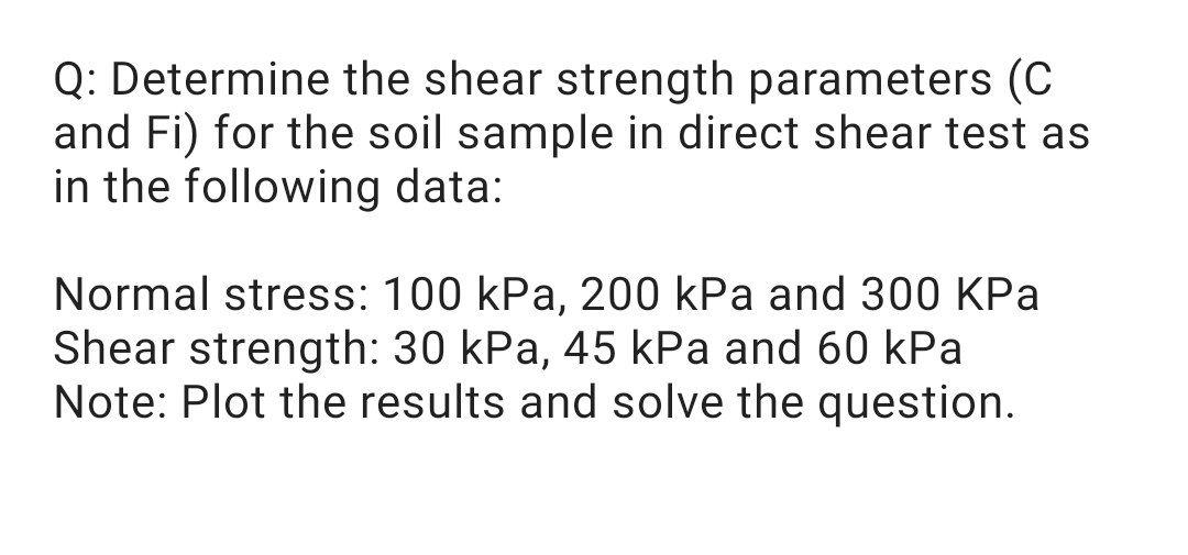 Solved Q: Determine the shear strength parameters (C and Fi) | Chegg.com