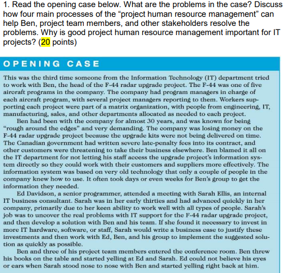 Solved 1. Read the opening case below. What are the problems | Chegg.com