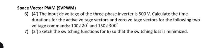 Space Vector PWM (SVPWM) 6) (4') The input dc voltage | Chegg.com