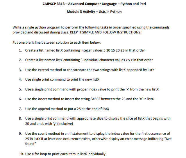 Solved CMPSCP 3313 - Advanced Computer Language - Python and | Chegg.com