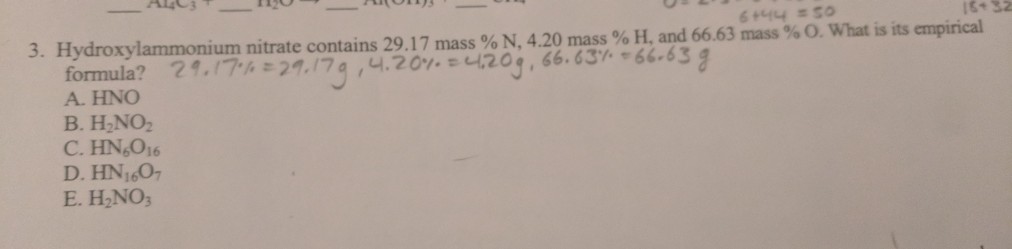 Solved 44 50 Hydroxylammonium nitrate contains 291 7 mass % | Chegg.com
