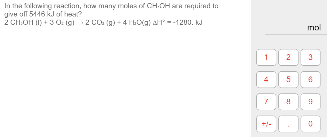 Solved In the following reaction, how many moles of CH3OH | Chegg.com