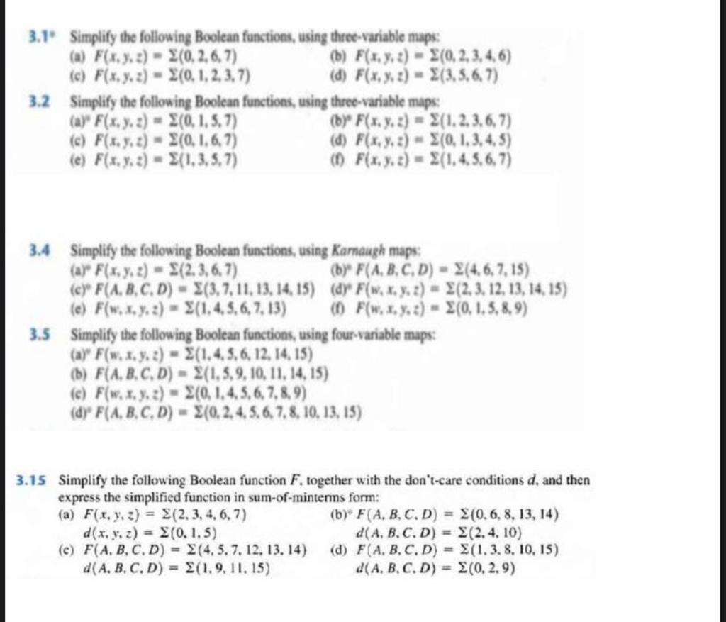 Solved 3.1 Simplify the following Boolean functions, using | Chegg.com