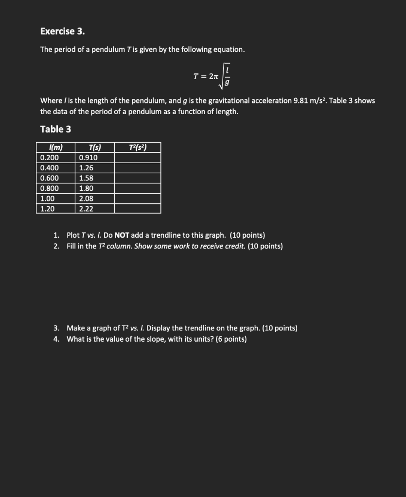 Solved The period of a pendulum T is given by the following | Chegg.com