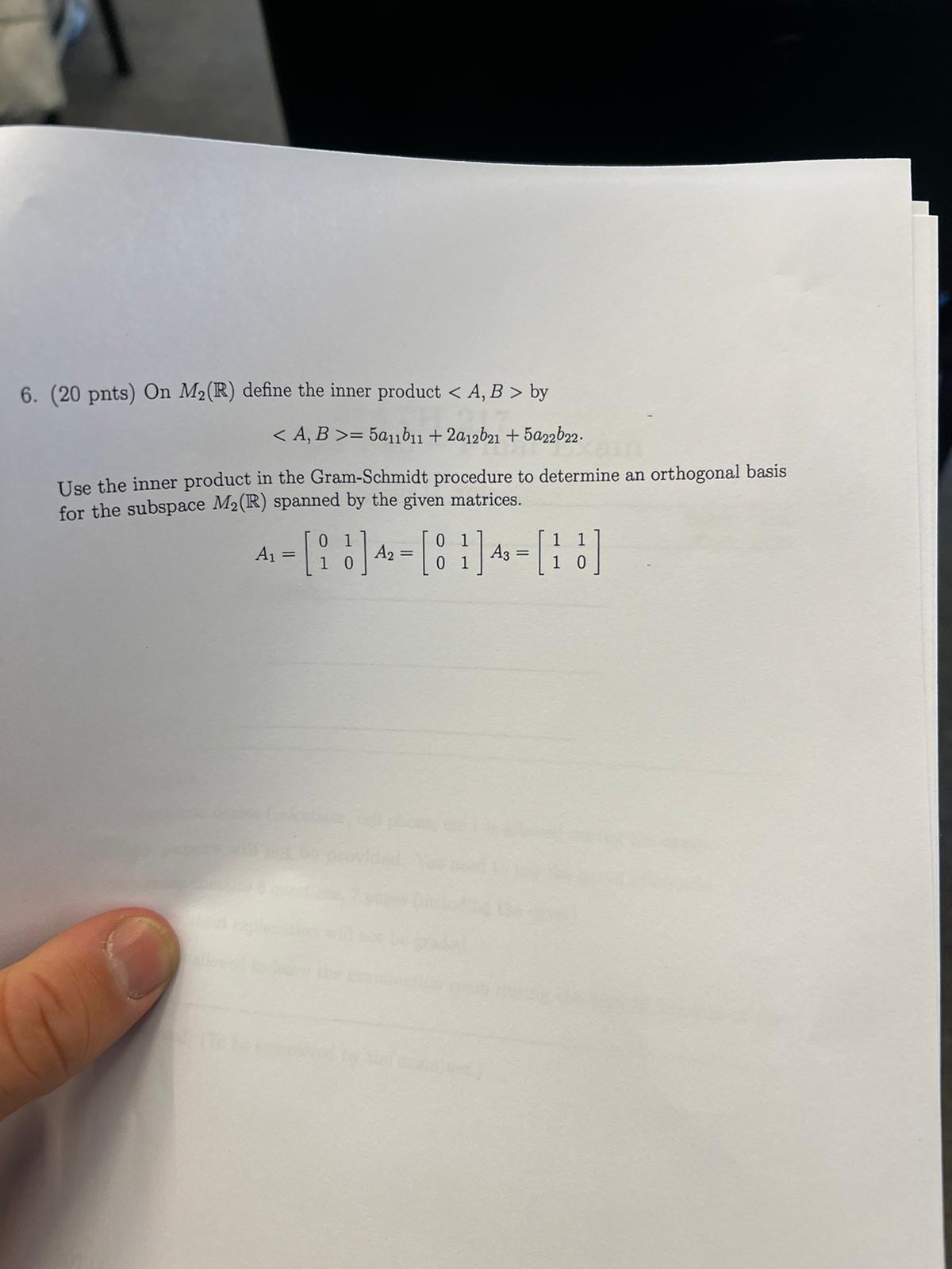 Solved (20 ﻿pnts) ﻿On M2(R) ﻿define the inner product | Chegg.com