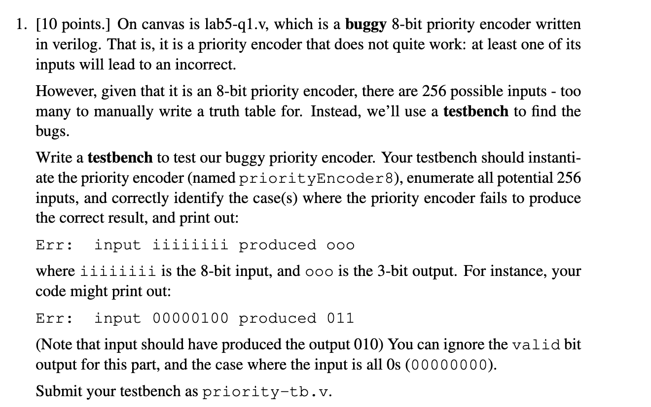 Solved [10 points.] On canvas is lab5-q1.v, which is a buggy | Chegg.com