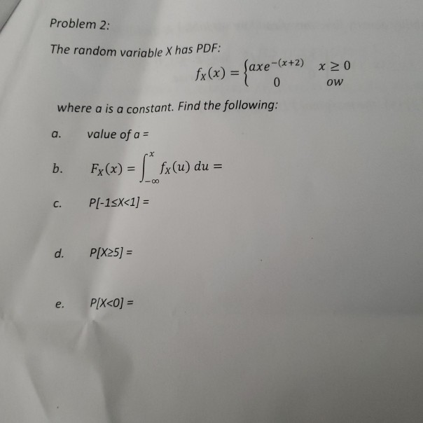 Solved Problem 2: The random variable X has PDF: x > 0 fx(x) | Chegg.com