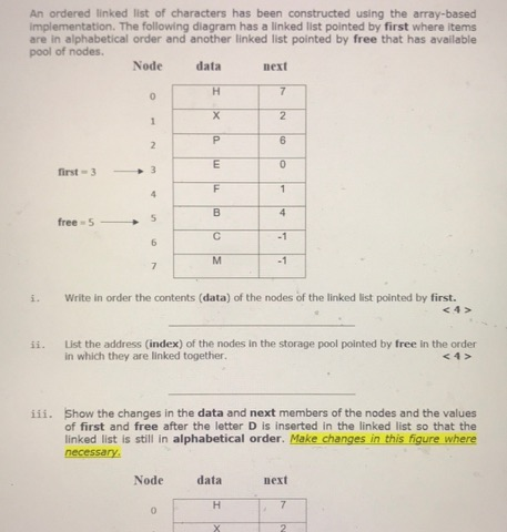 An ordered linked list of characters has been | Chegg.com