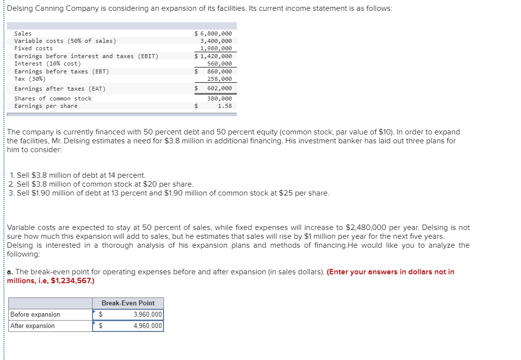 Solved Delsing Canning Company is considering an expansion | Chegg.com