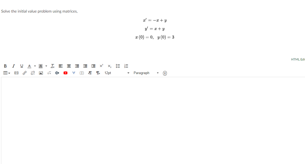 Solved Solve the initial value problem using matrices, ' = | Chegg.com