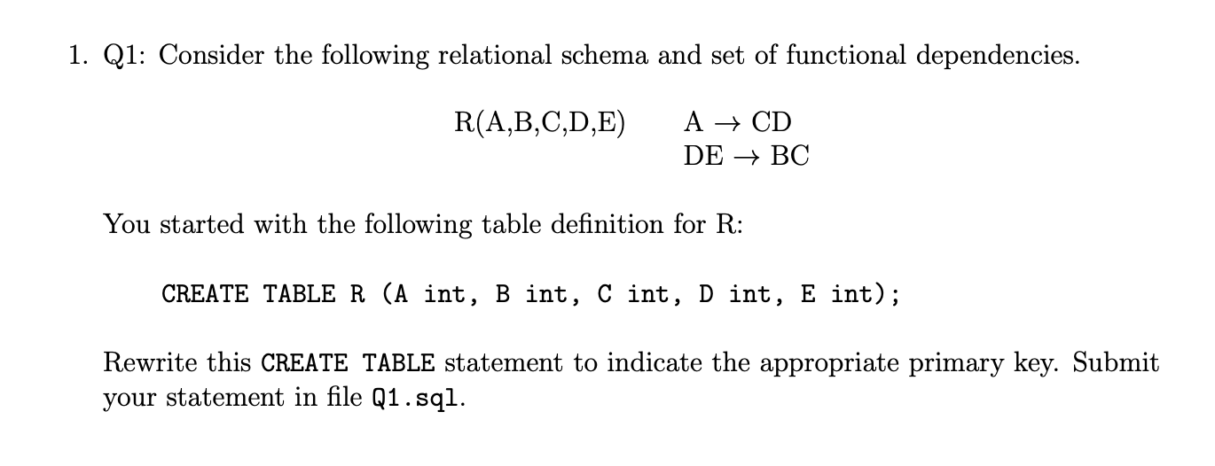 Solved 1. Q1: Consider the following relational schema and | Chegg.com