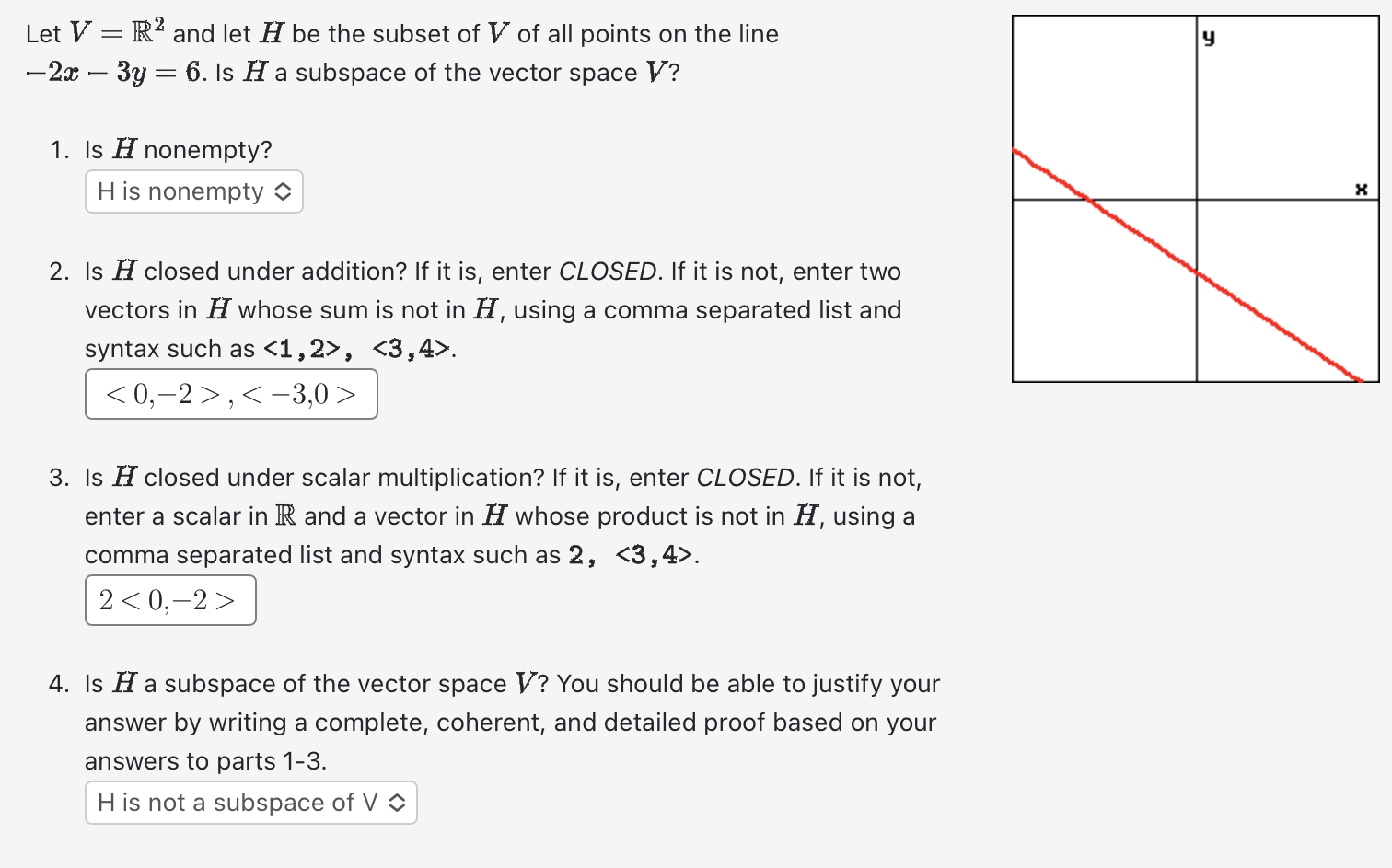 Solved Let V=R2 and let H be the subset of V of all points | Chegg.com