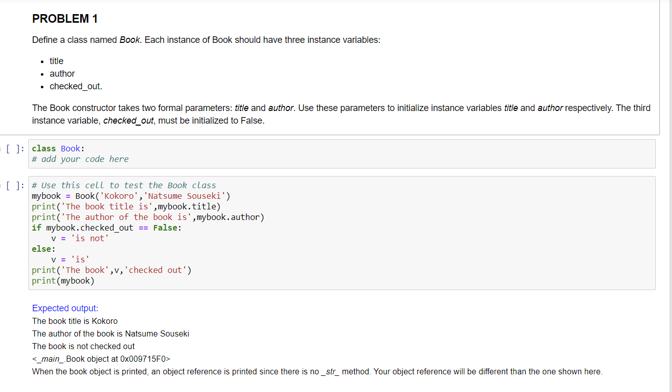 Solved PROBLEM 1 Define A Class Named Book Each Instance Of Chegg
