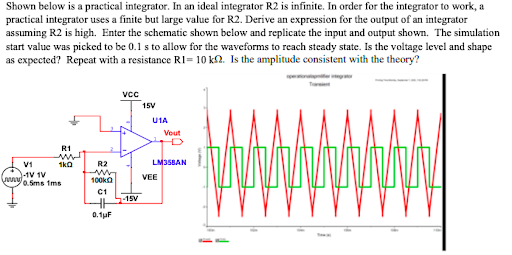 Solved Shown below is a practical integrator. In an ideal | Chegg.com