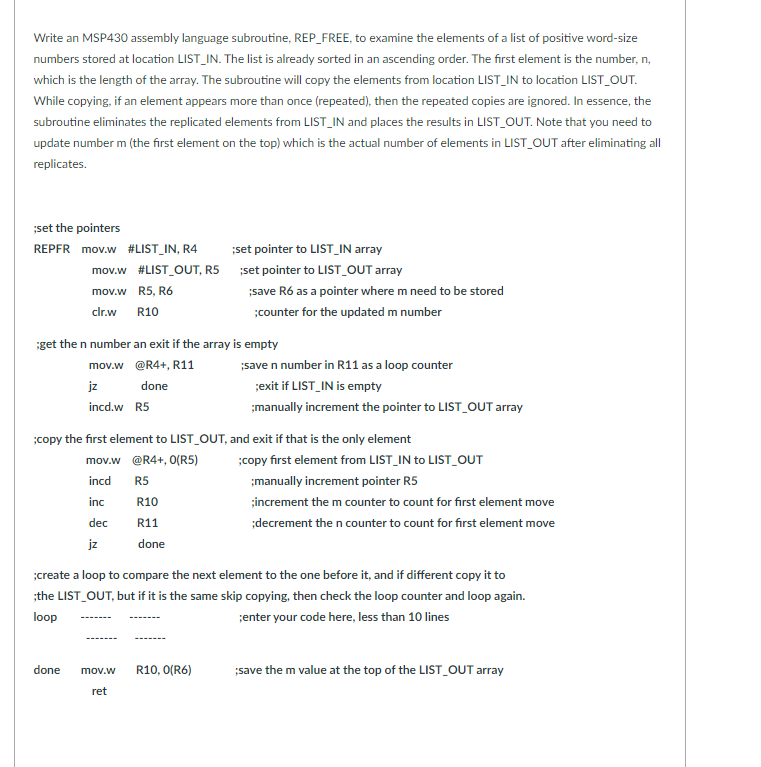 Write an MSP430 assembly language subroutine, | Chegg.com