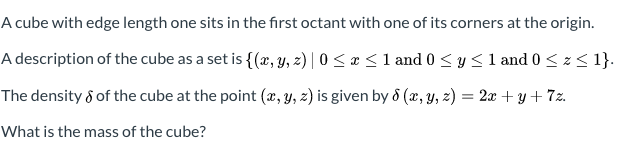 Solved A cube with edge length one sits in the first octant | Chegg.com