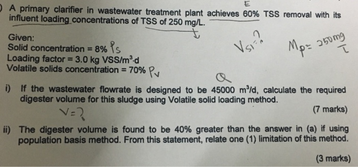 ) A primary clarifier in wastewater treatment plant | Chegg.com