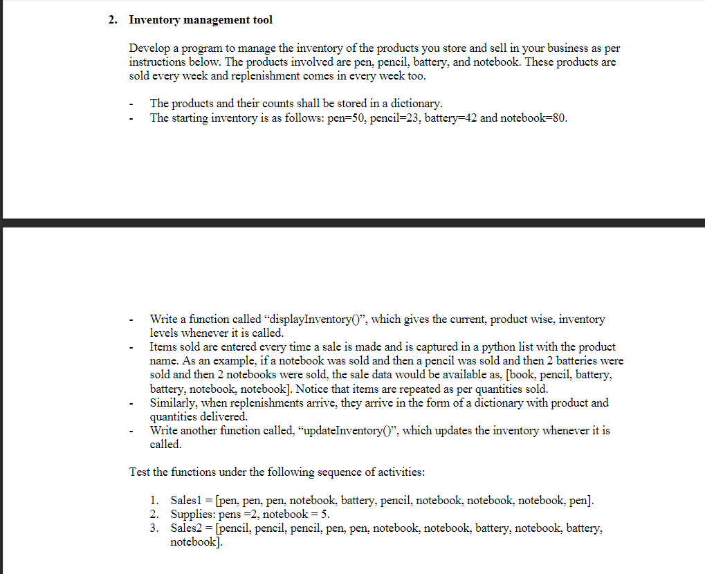 Solved Inventory management tool Develop a program to manage | Chegg.com