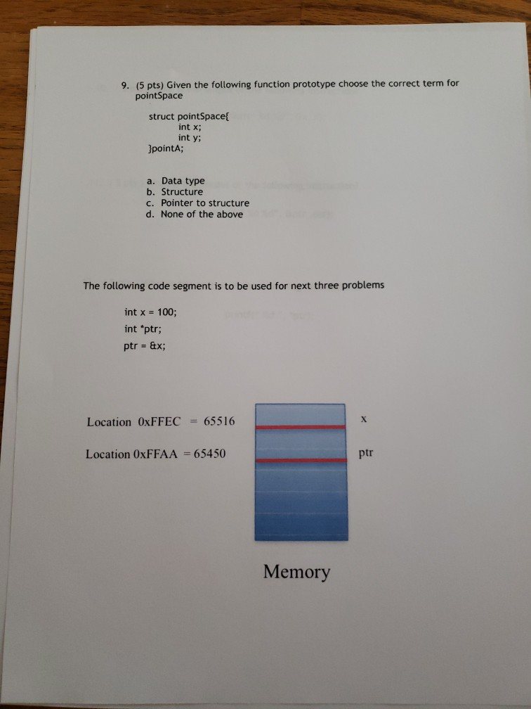 9. (5 pts) Given the following function prototype | Chegg.com