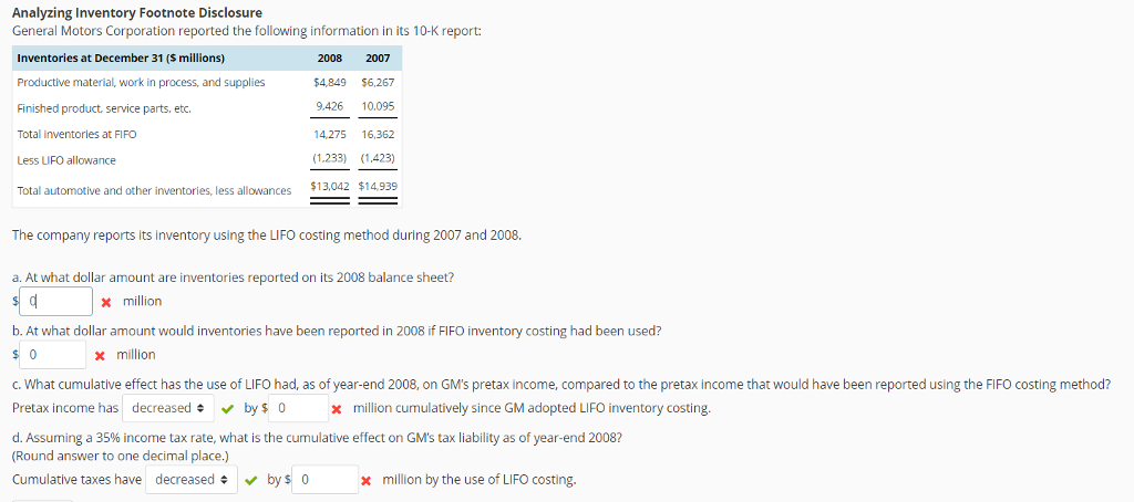 Solved Analyzing Inventory Footnote Disclosure General | Chegg.com