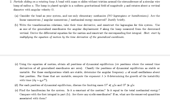 Solved Particle sliding on a rotating hoop A bead with mass | Chegg.com