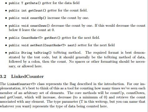 Solved 3 Requirements 3.1 CountNode The countNode class | Chegg.com