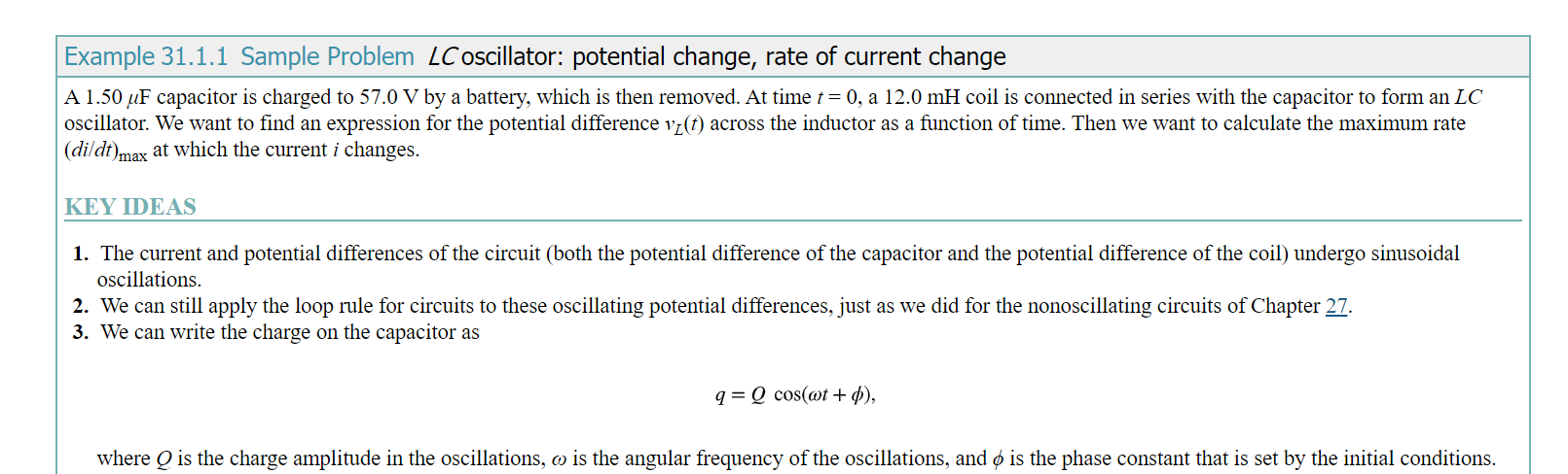 Solved Example 31.1.1 Sample Problem LC oscillator: | Chegg.com