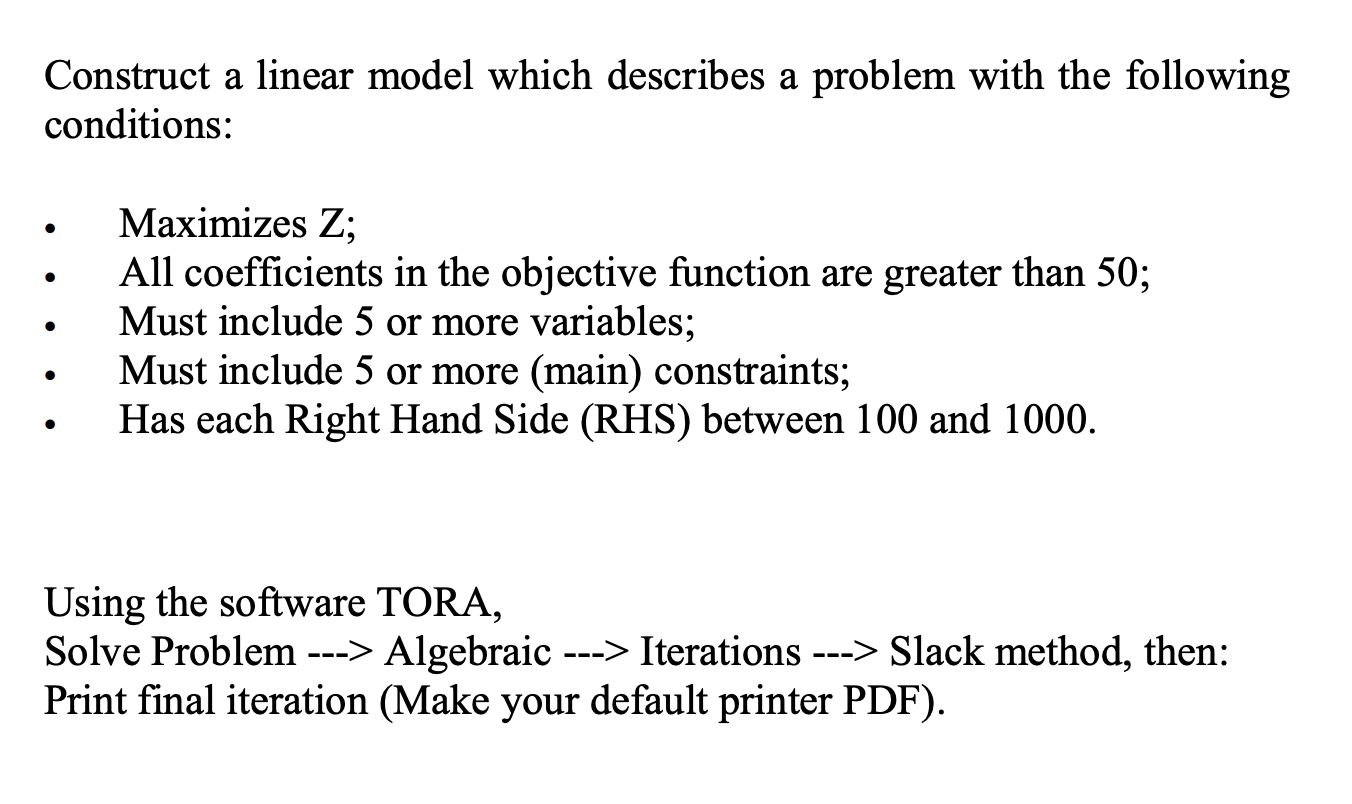 Solved Construct a linear model which describes a problem | Chegg.com