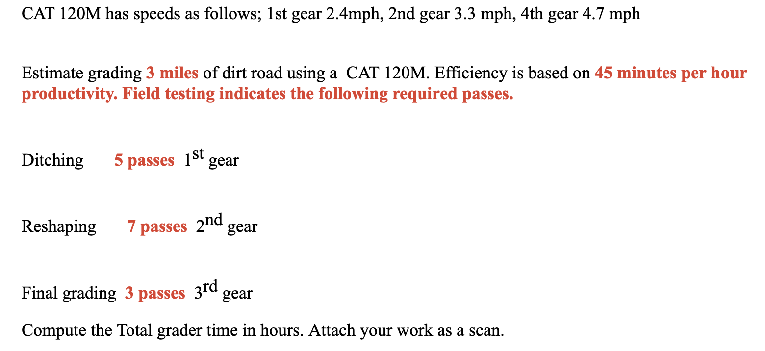 Solved CAT 120M has speeds as follows; 1st gear 2.4mph, 2nd | Chegg.com