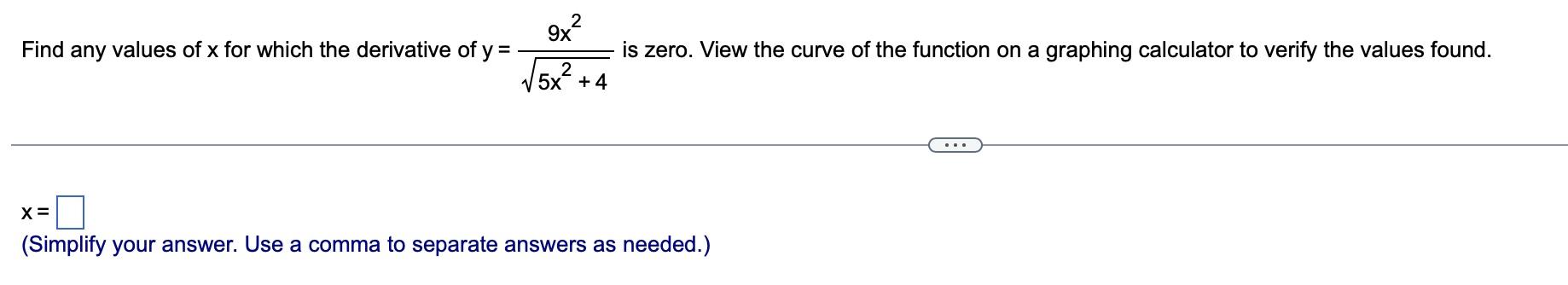 Solved Find any values of x for which the derivative of | Chegg.com