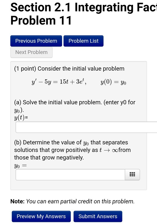Solved Section 2.1 Integrating Fact Problem 11 Previous | Chegg.com Solved Section 2.1 Integrating Fact Problem 11 Previous | Chegg.com