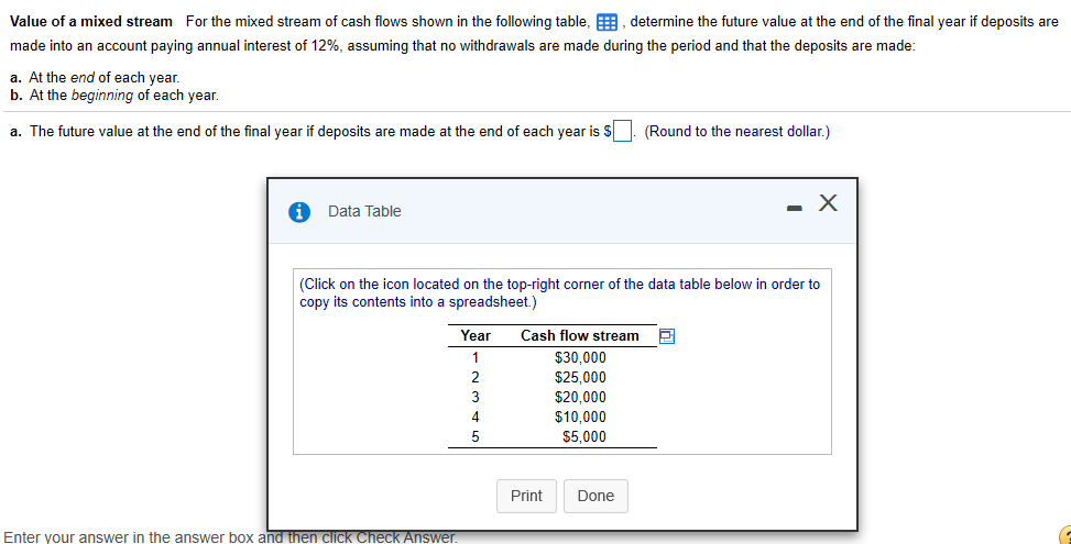 Solved Value of a mixed stream For the mixed stream of cash | Chegg.com