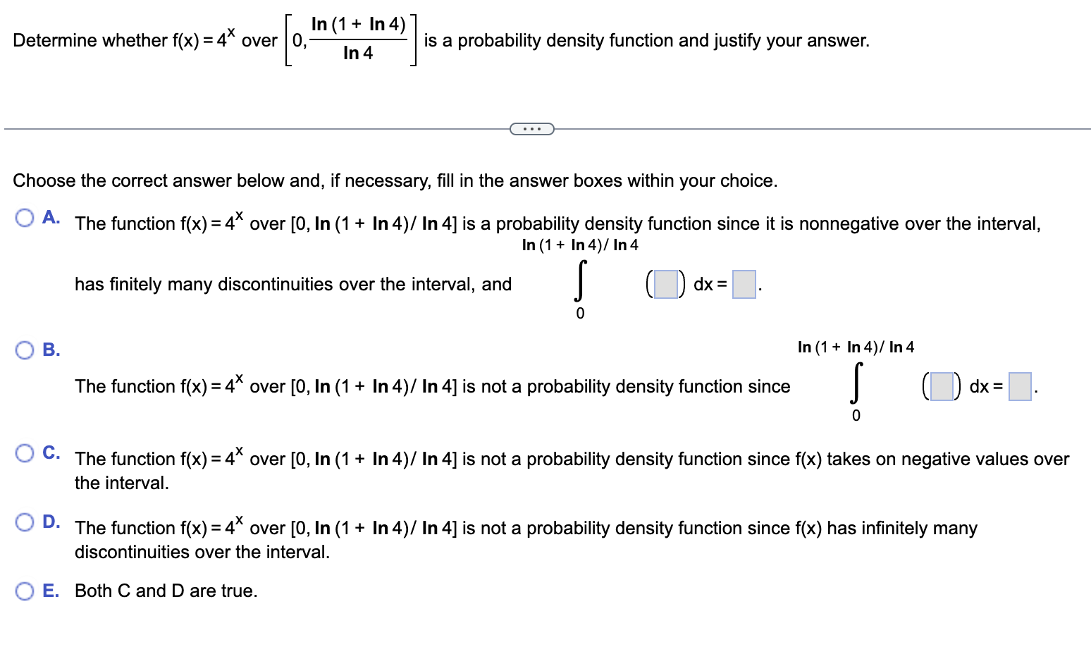 Solved Determine whether f(x)=4x over [0,ln4ln(1+ln4)] is a | Chegg.com