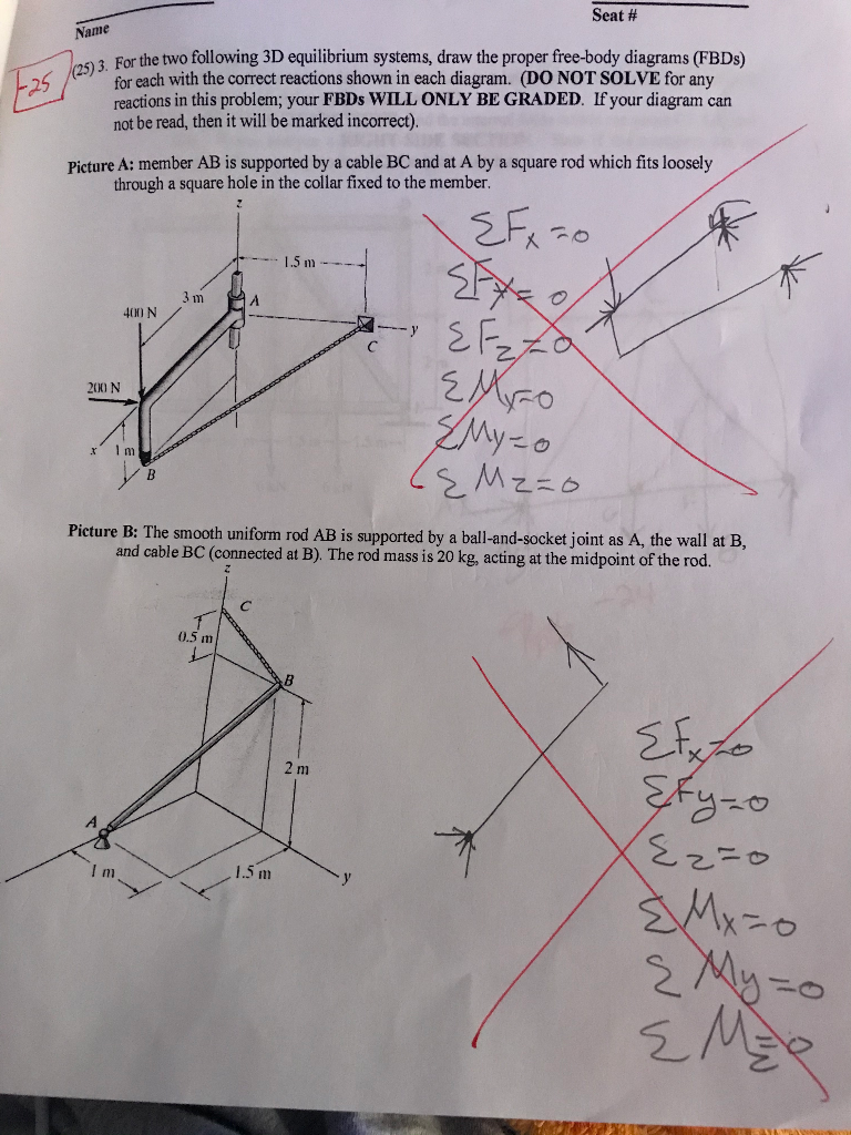 Solved Seat # Name For the two following 3D equilibrium | Chegg.com