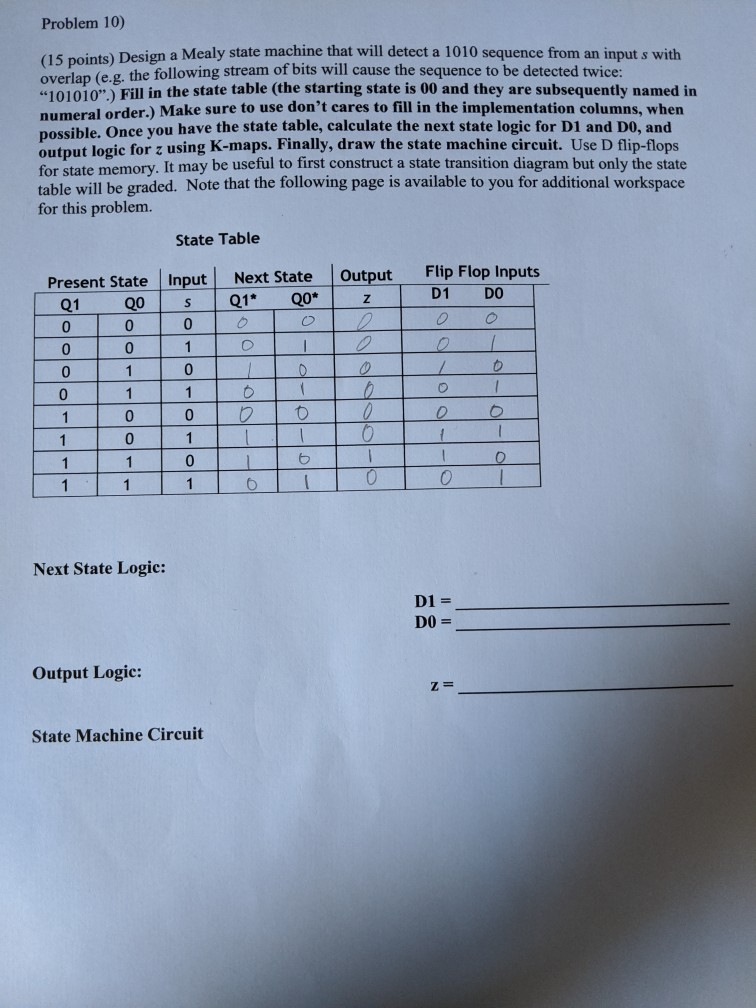 Solved Design a Mealy state machine that will detect.... So | Chegg.com