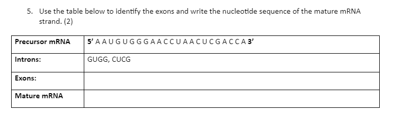 Solved 5. Use the table below to identify the exons and | Chegg.com