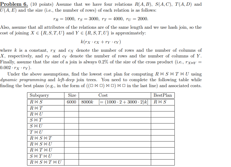 Problem 6. (10 points) Assume that we have four | Chegg.com