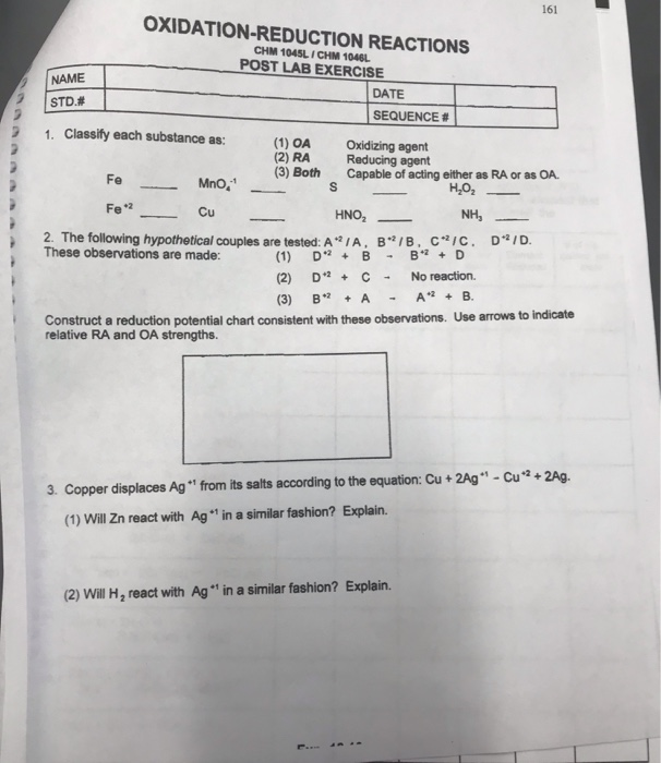 Solved 149 Experiment # 18 OXIDATION-REDUCTION REACTIONS CHM | Chegg.com