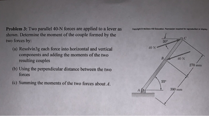 Solved Problem 3: Two parallel 40-N forces are applied | Chegg.com
