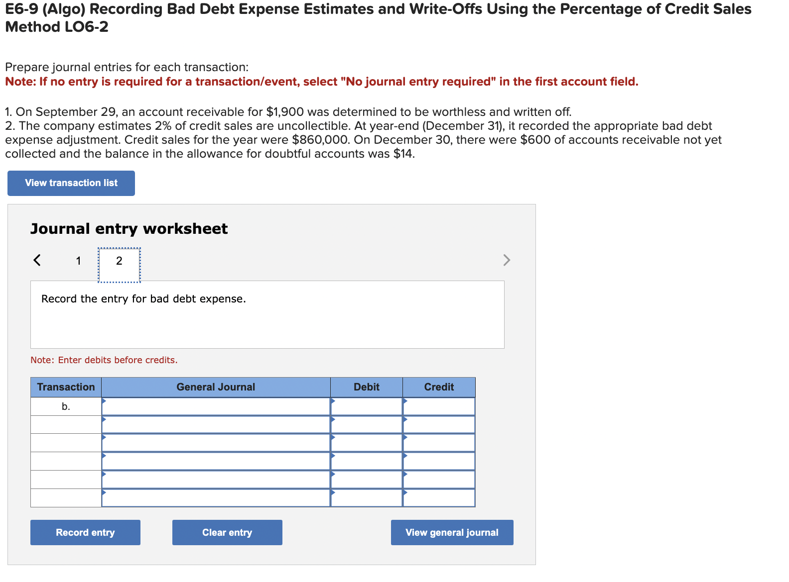 Solved E6-9 (Algo) Recording Bad Debt Expense Estimates and | Chegg.com