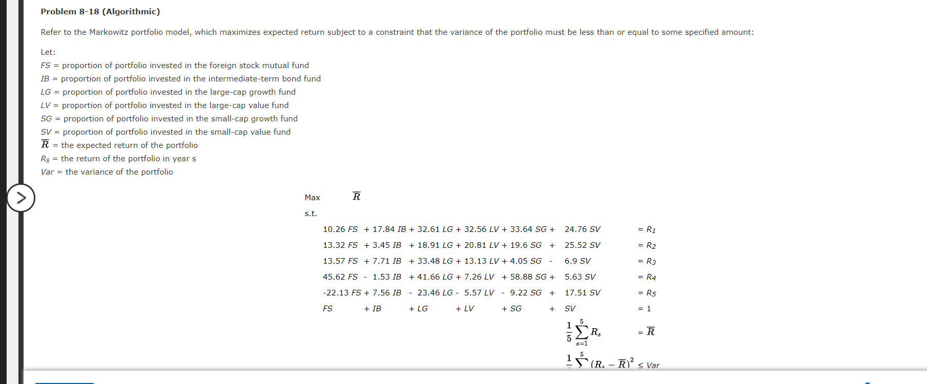 Solved Problem 8-18 (Algorithmic) Refer to the Markowitz | Chegg.com
