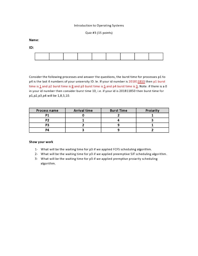 Solved Introduction to Operating Systems Quiz #3 (15 points) | Chegg.com