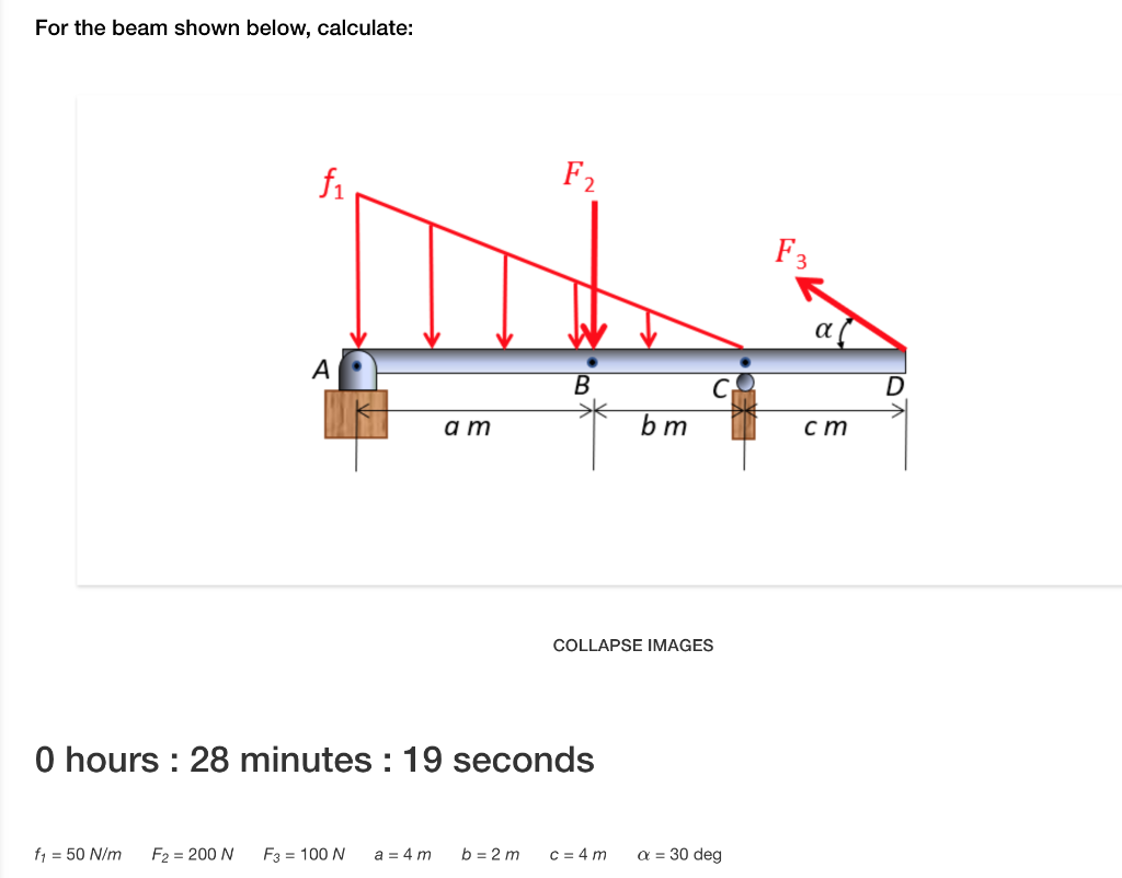 Solved For the beam shown below, calculate: fi F2 F3 A B a m | Chegg.com
