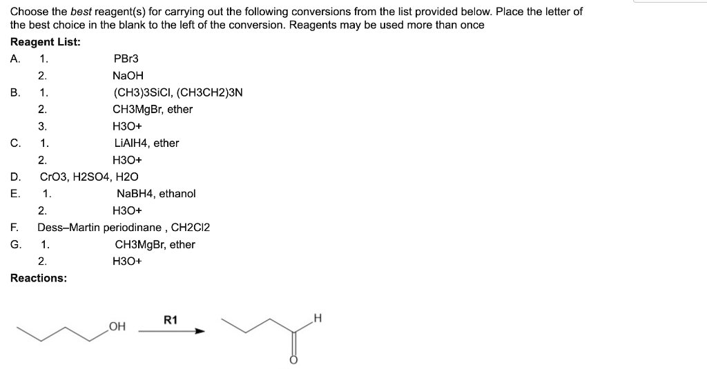 Solved From the Reagent List, choose the reagents A and B to | Chegg.com