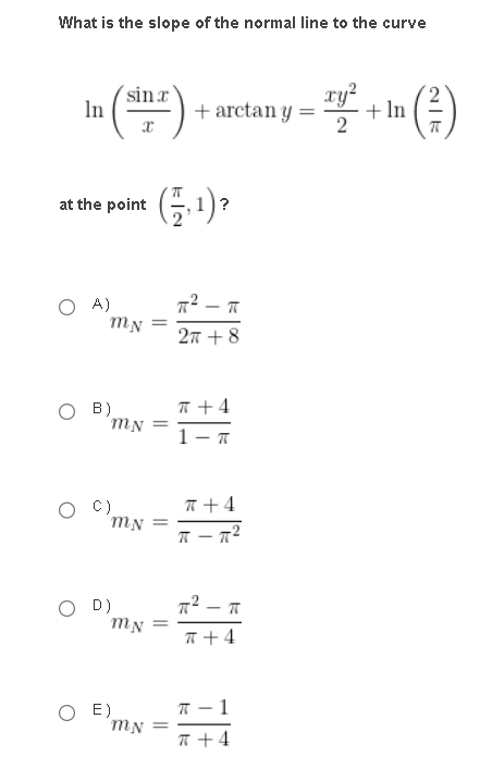 Solved What is the slope of the normal line to the curve | Chegg.com