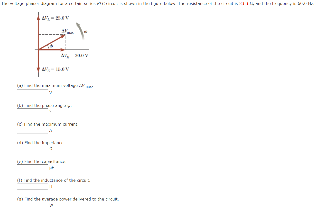 Solved The voltage phasor diagram for a certain series RLC | Chegg.com