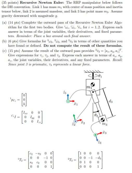 (35 points) Recursive Newton Euler: The RRP | Chegg.com