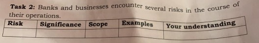 Solved Write 2 risks and for each risk must write | Chegg.com