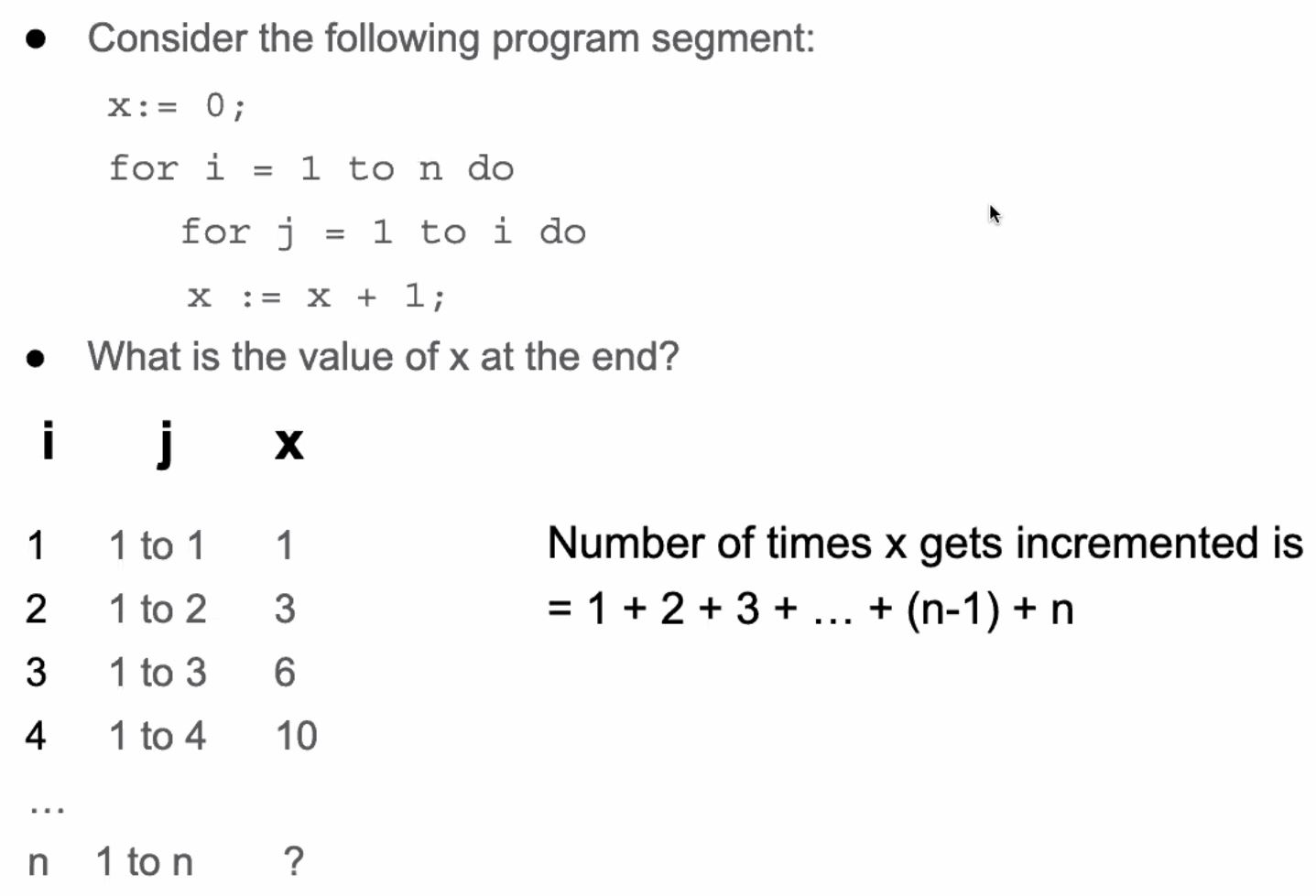 Consider the following program segment: X:= 0; for i | Chegg.com