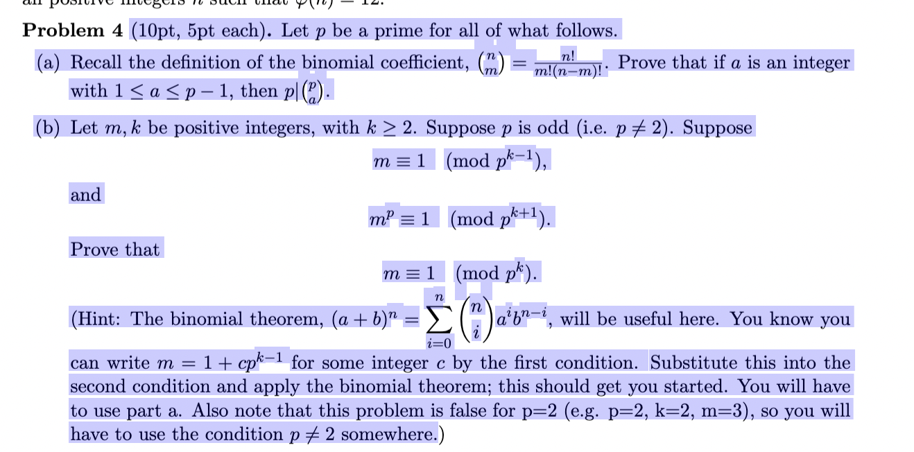 Solved roblem 4 (10pt, 5 pt each). Let p be a prime for all | Chegg.com